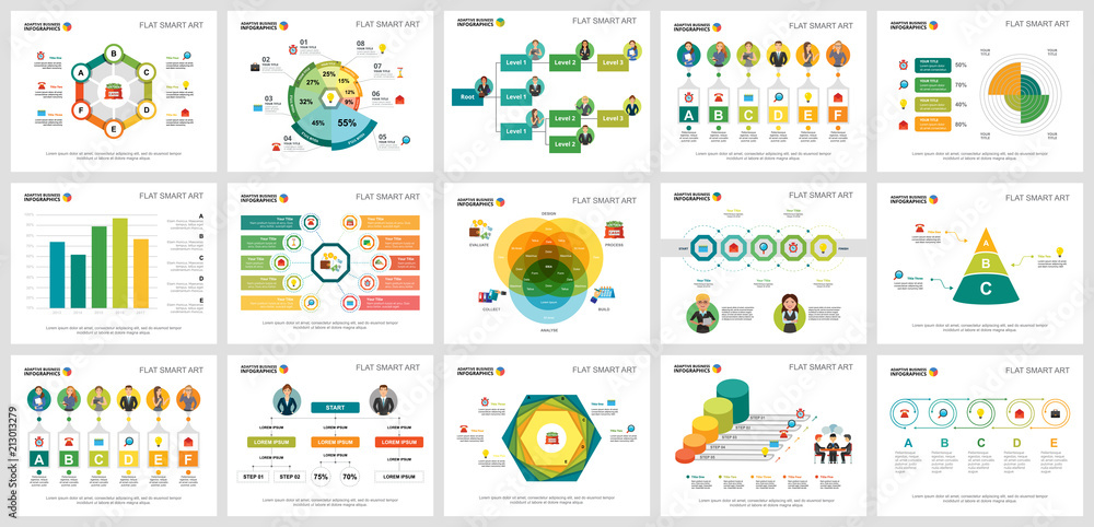 Colorful smart art charts set for presentation slide templates ...