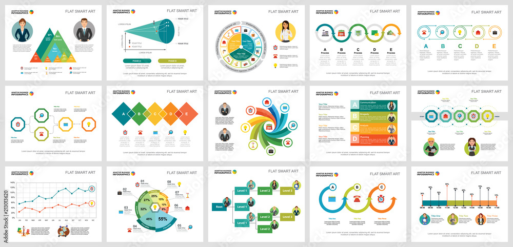 Colorful statistics or training concept infographic charts set ...