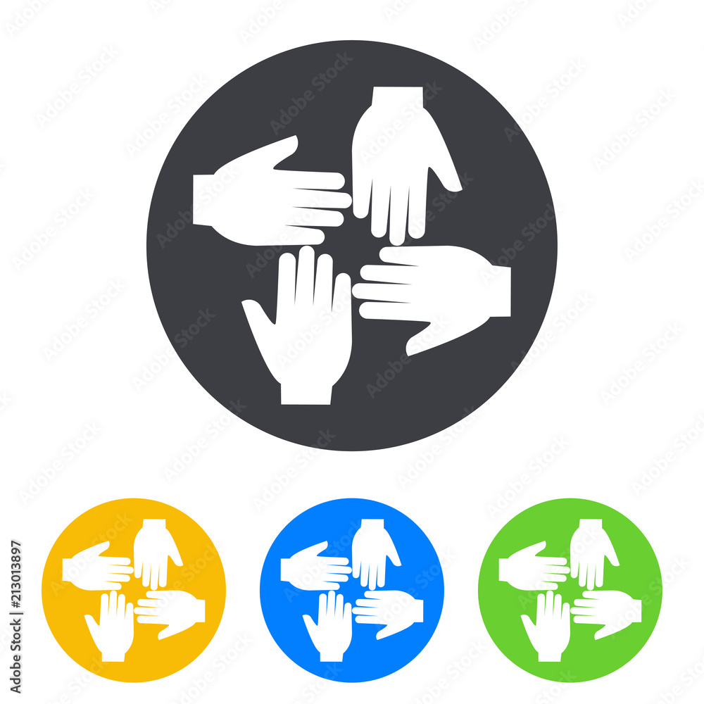 Icono plano cuatro manos en circulo varios colores Stock Vector | Adobe ...