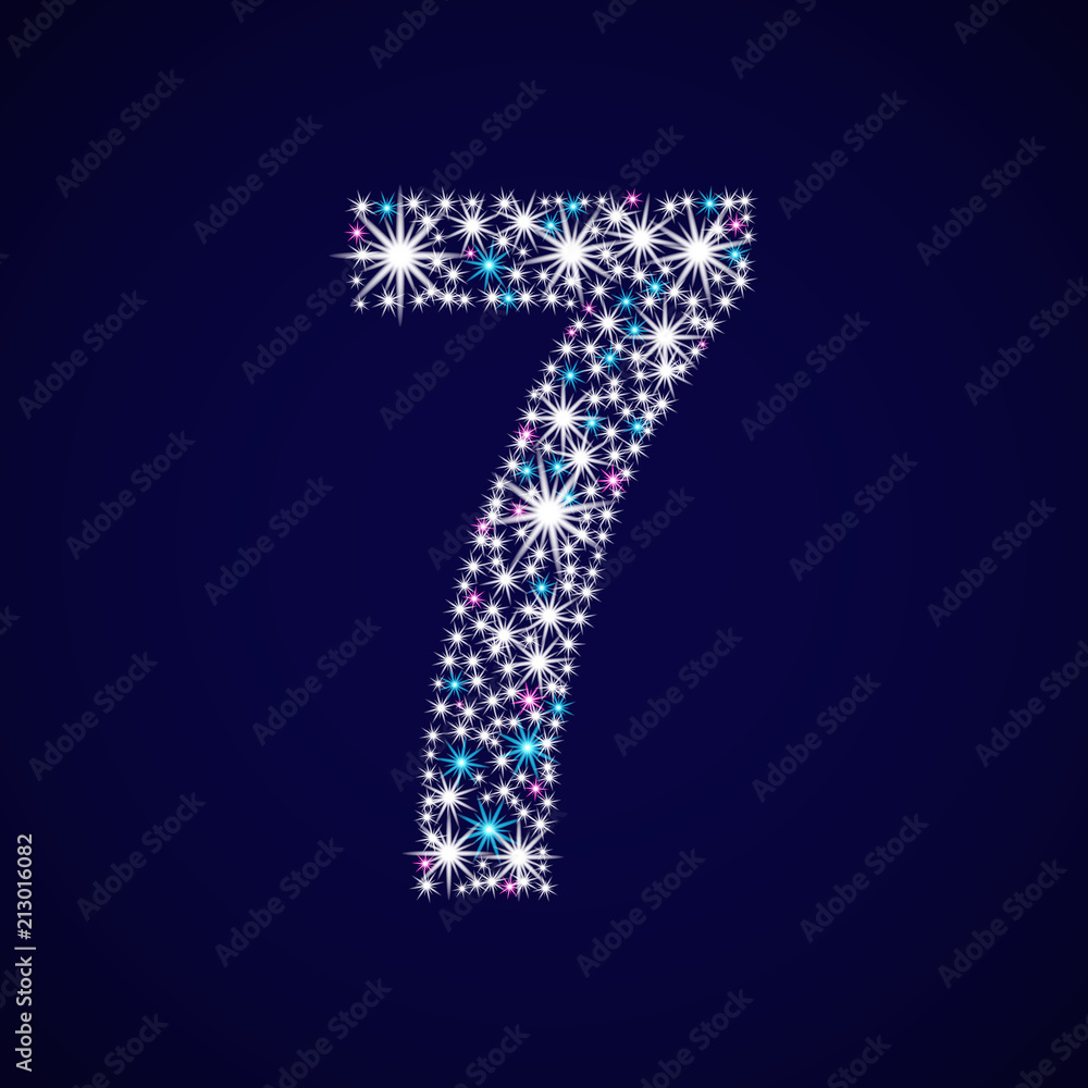 Number seven. Vector illustration. The age of 7 years. Shining star ...