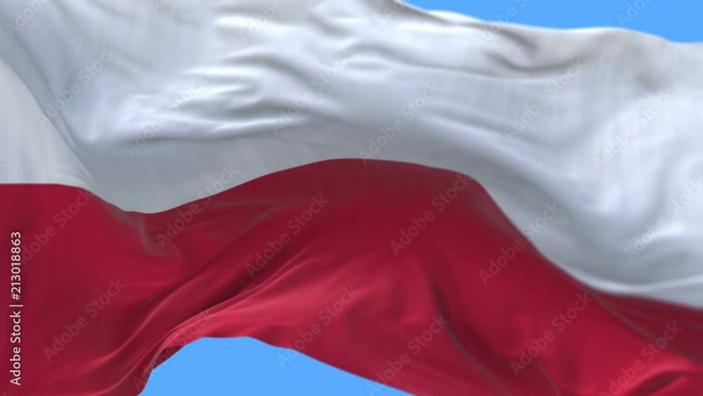4k seamless Close up of poland flag slow waving with visible wrinkles.A ...