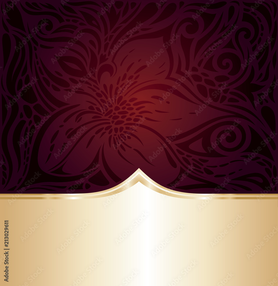 Dark Brown Red wallpaper vector invitation design background with gold ...
