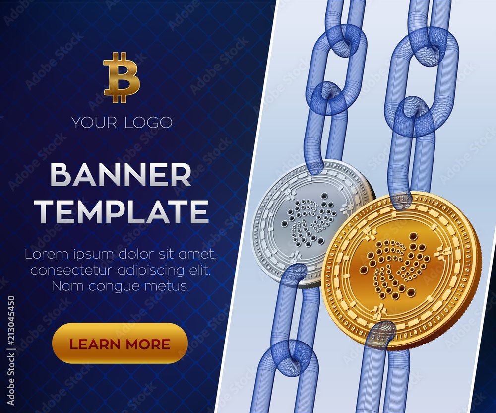 Crypto currency editable banner template. Iota 3D isometric Physical ... Crypto currency editable banner template. Iota 3D isometric Physical ...