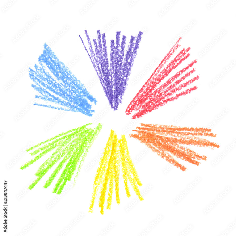 Set of rainbow colored scribbles hand drawn in bright colored pencils ...