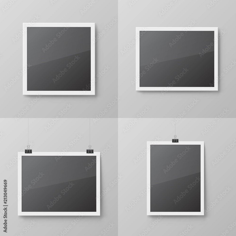 Realistic blank photo frames set. Mockup picture frame hanging on ...
