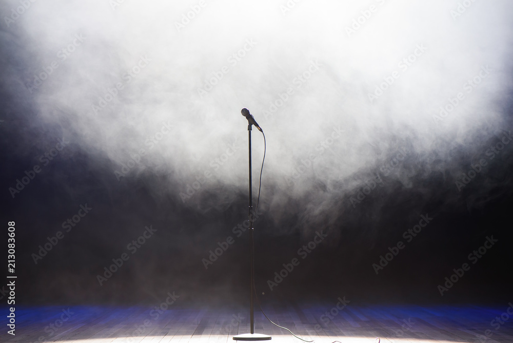 Live music background.Microphone and stage lights.Sing and karaoke ...