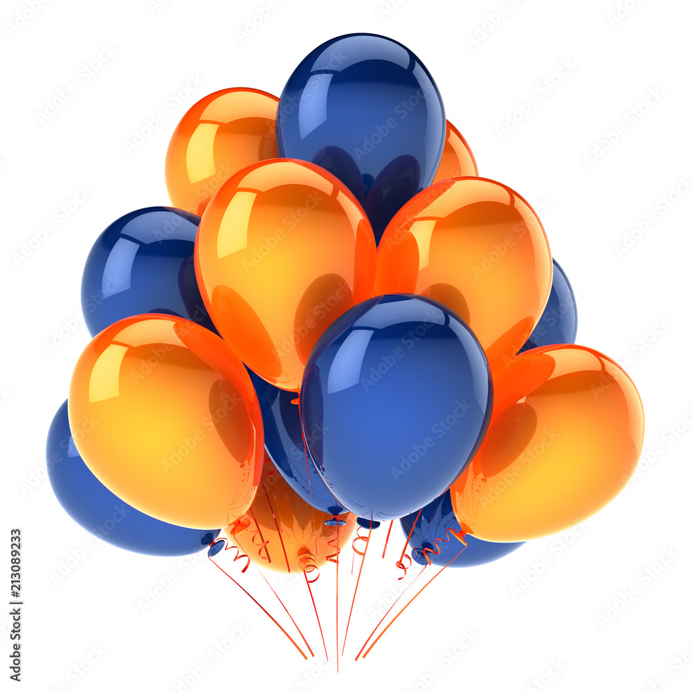 party balloons orange blue colorful. helium balloon bunch birthday ...