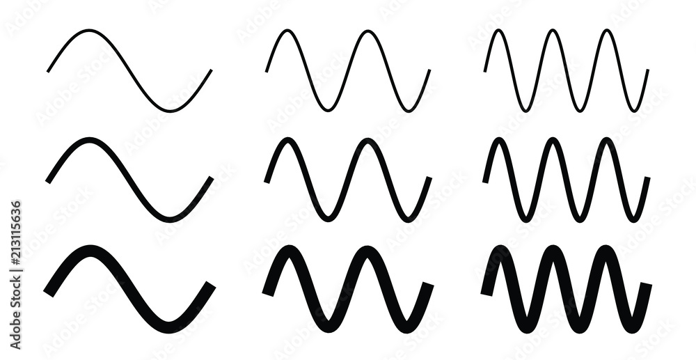 Simple sine wave drawing. One, two and three period with 3 different ...