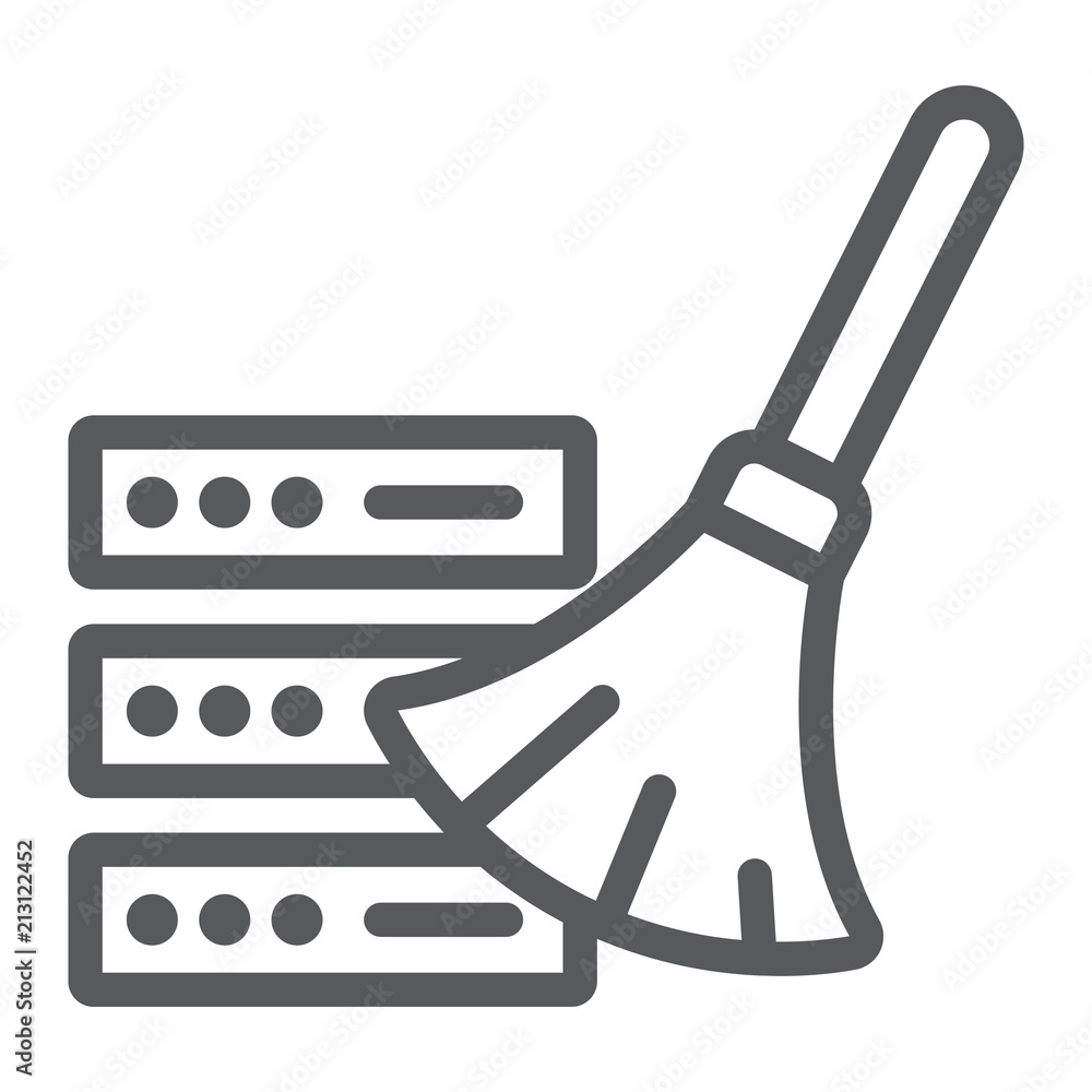 Database cleaning line icon, data and analytics, removing sign, vector ...