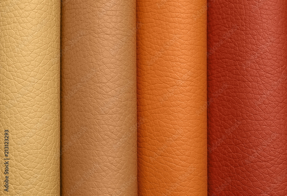 Leather samples of different colors for interior design as background ...