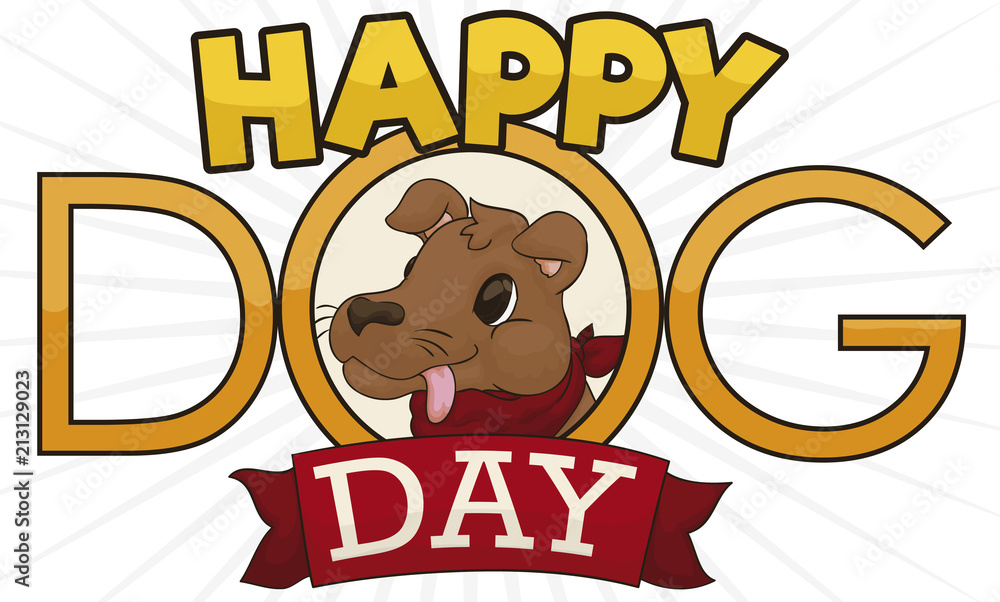 Cute Dog in a Greeting Sign for Dog Day Celebration, Vector ...