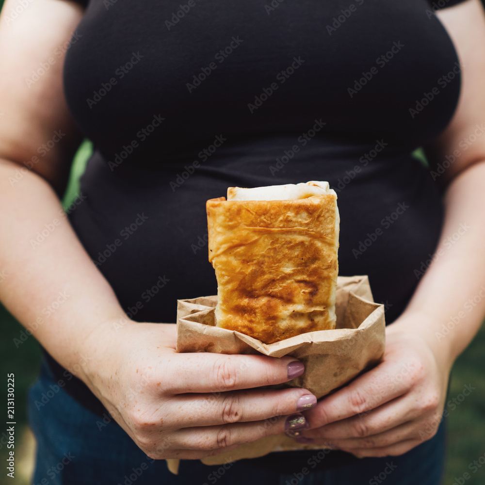 Unhealthy fattening food,high-calorie snack, eating on the go, take-out ...