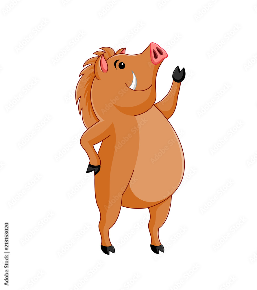 Cute wild boar standing. Cartoon character design, vector illustration ...