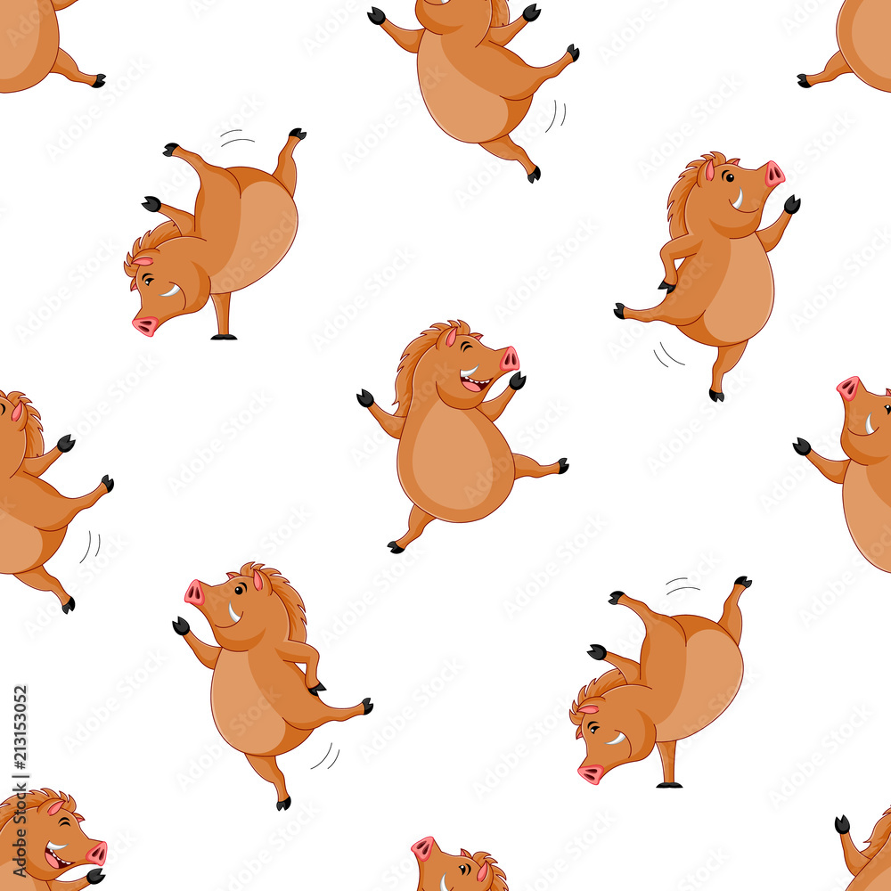 Cute wild boar seamless pattern. Cartoon character design, vector ...