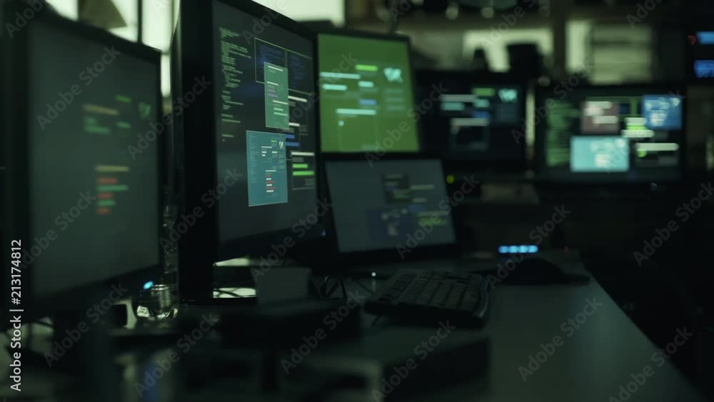Developer and hacker workstation with multiple screens Stock Video | Adobe Stock
