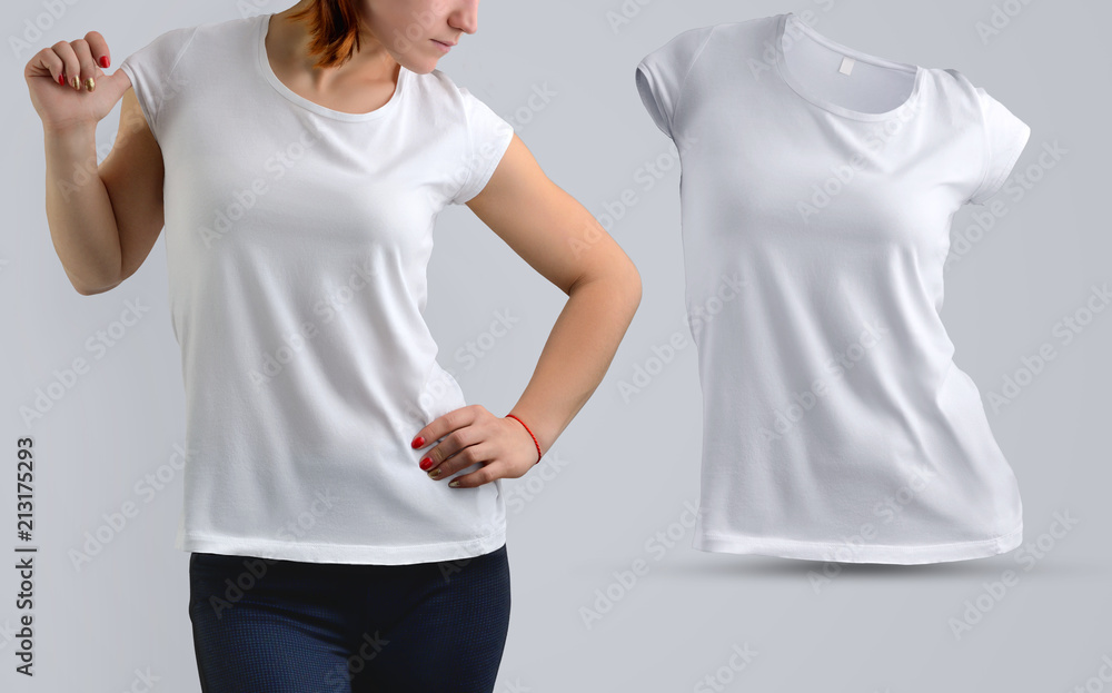 Mockup Set with active beautiful woman in the blank t-shirt and shape ...