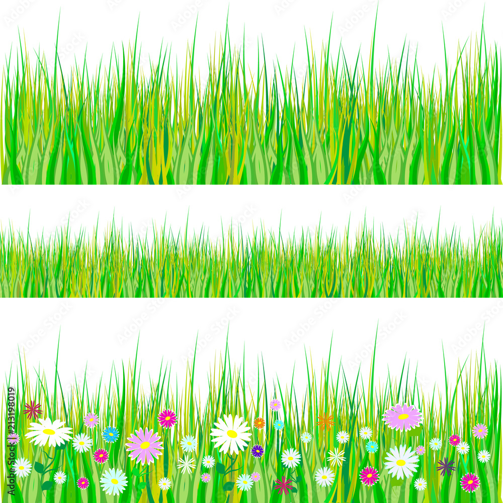Spring grass and flowers borders. Seamless pattern Easter decoration ...
