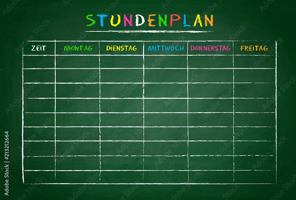 Kreidetafel mit Stundenplan Stock Vector | Adobe Stock