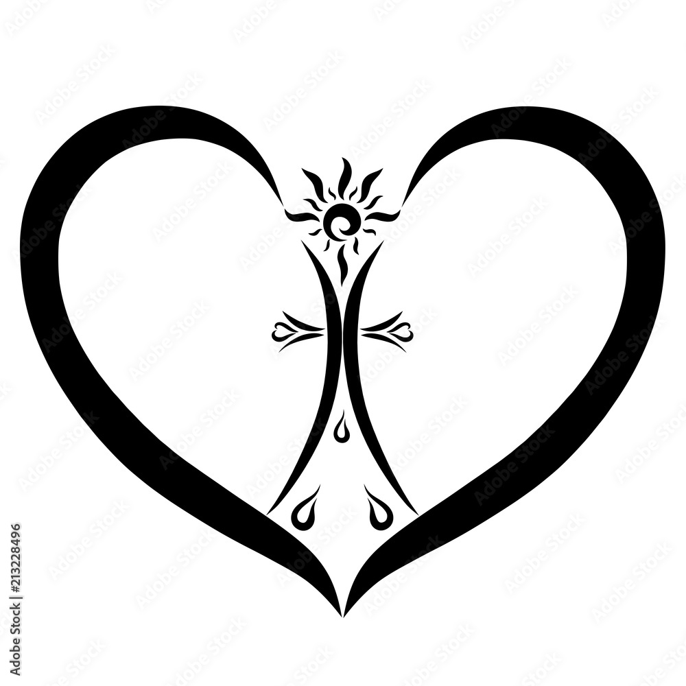 Christian symbols, heart with a cross, sun and drops Stock Illustration ...