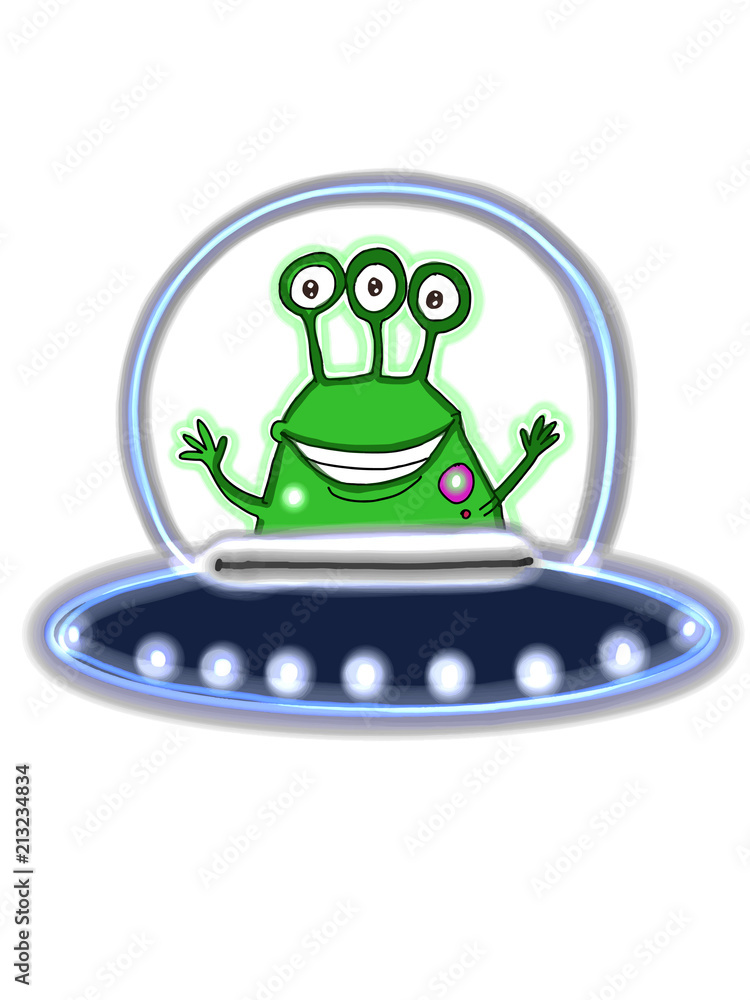 cartoon alien in the ufo illustration Stock Illustration | Adobe Stock