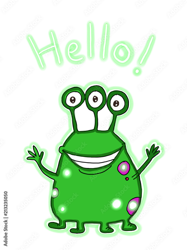 cartoon alien say hello illustration Stock Illustration | Adobe Stock