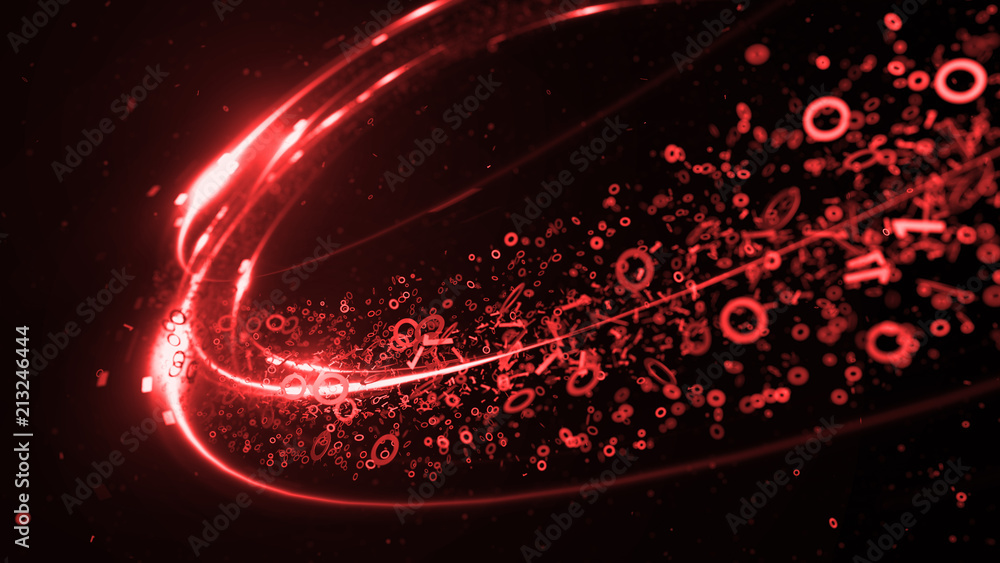 3d render abstract technology background with light and binary digit ...