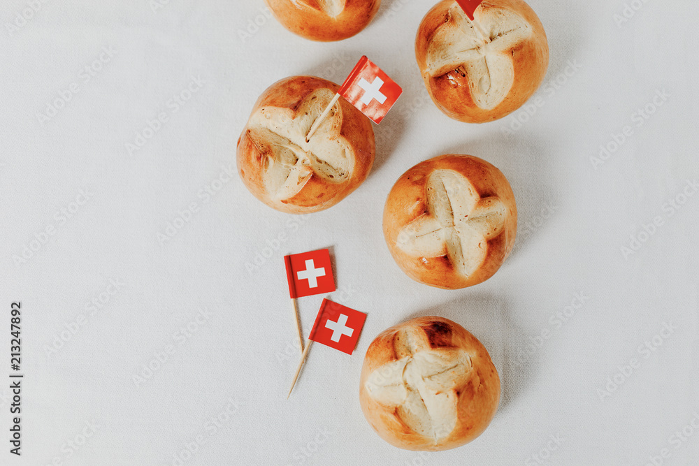 Swiss bread buns called in German 1. Augustweggen baked in Switzerland ...