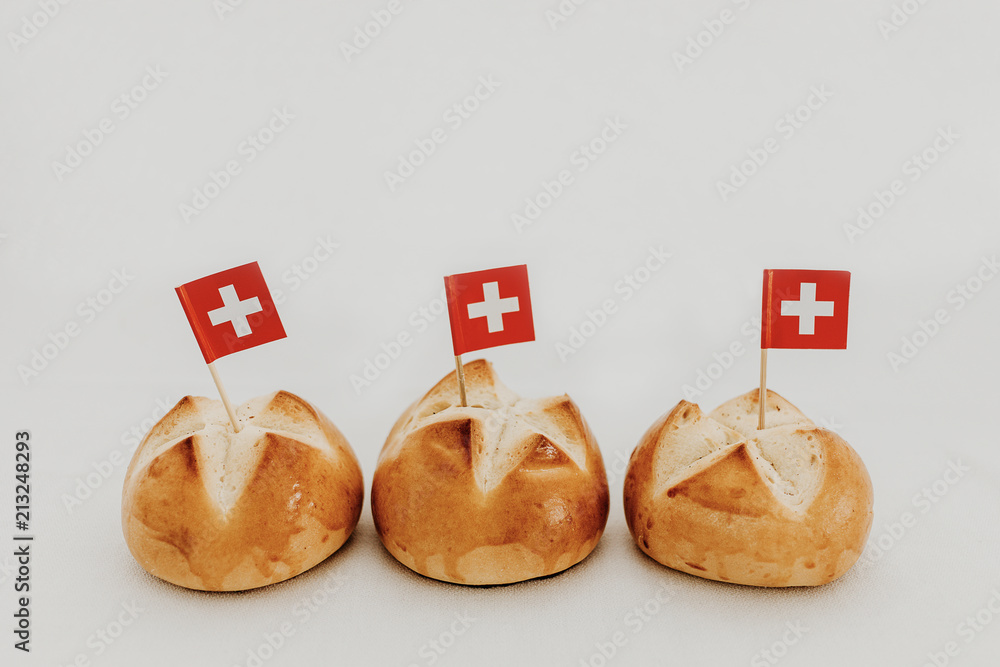 Swiss bread buns called in German 1. Augustweggen baked in Switzerland ...