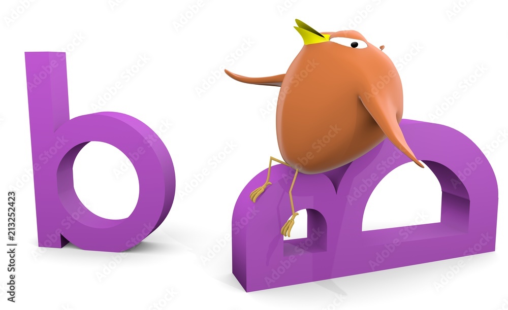Funny Bird with big letter B , 3D rendering, isolated, set Stock ...