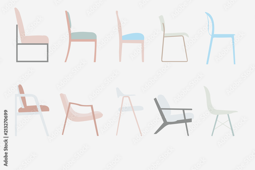 side view style chairs vector office furniture design set ,illustration ...