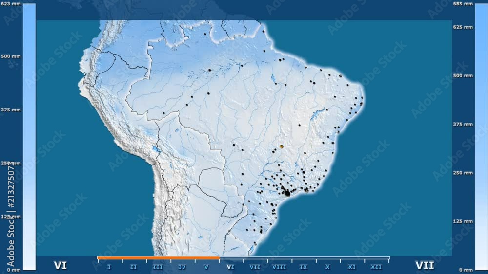 Precipitation by month in the Brazil area with animated legend ...