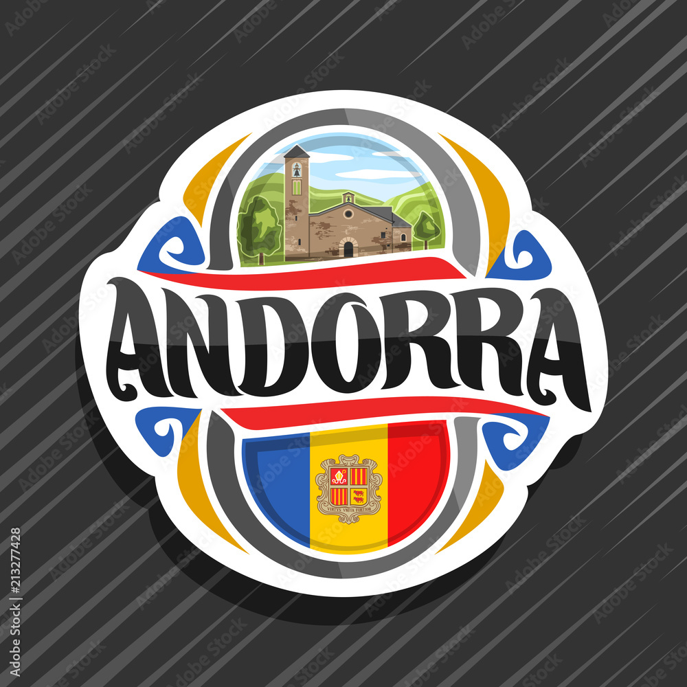 Vector logo for Andorra country, fridge magnet with andorran flag ...