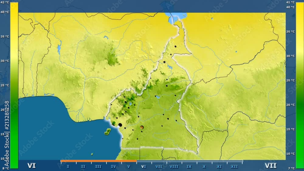 Maximum temperature by month in the Cameroon area with animated legend ...
