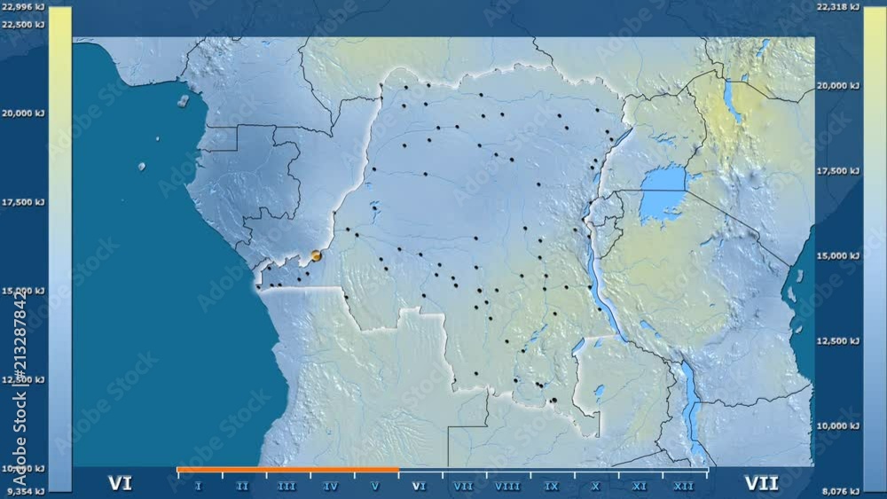 Solar radiation by month in the Congo Kinshasa area with animated ...