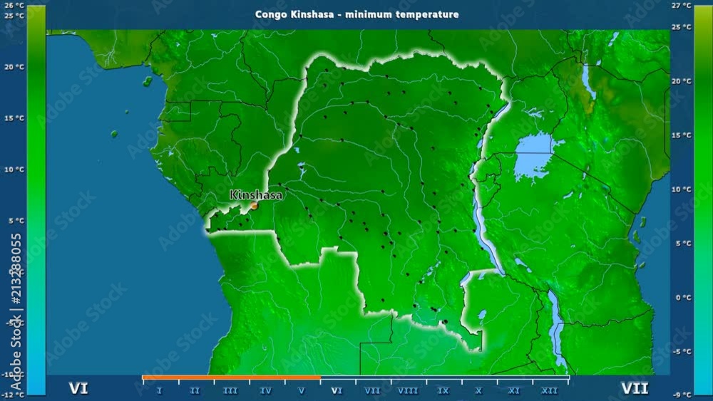 Minimum temperature by month in the Congo Kinshasa area with animated ...