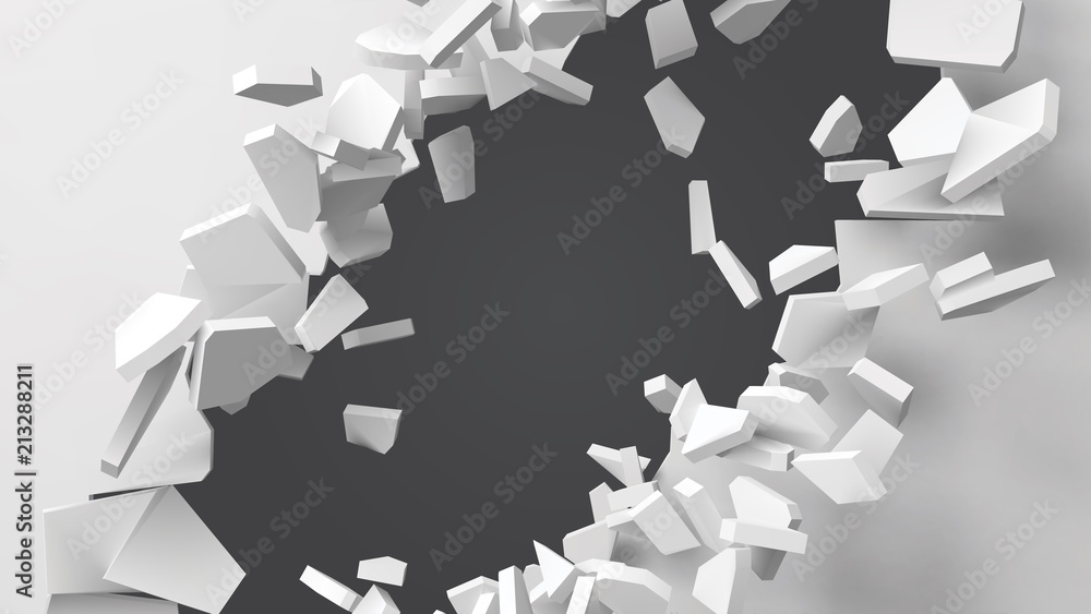 vector illustration of exploding wall with free area on center for any ...