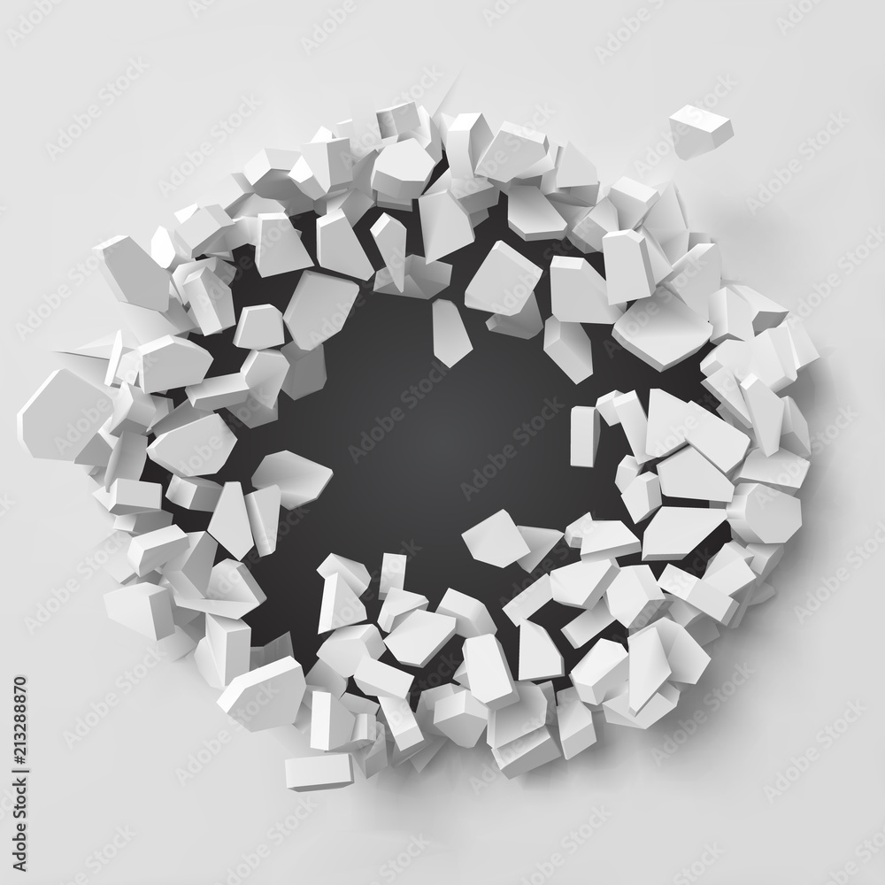 vector illustration of exploding wall with free area on center for any ...