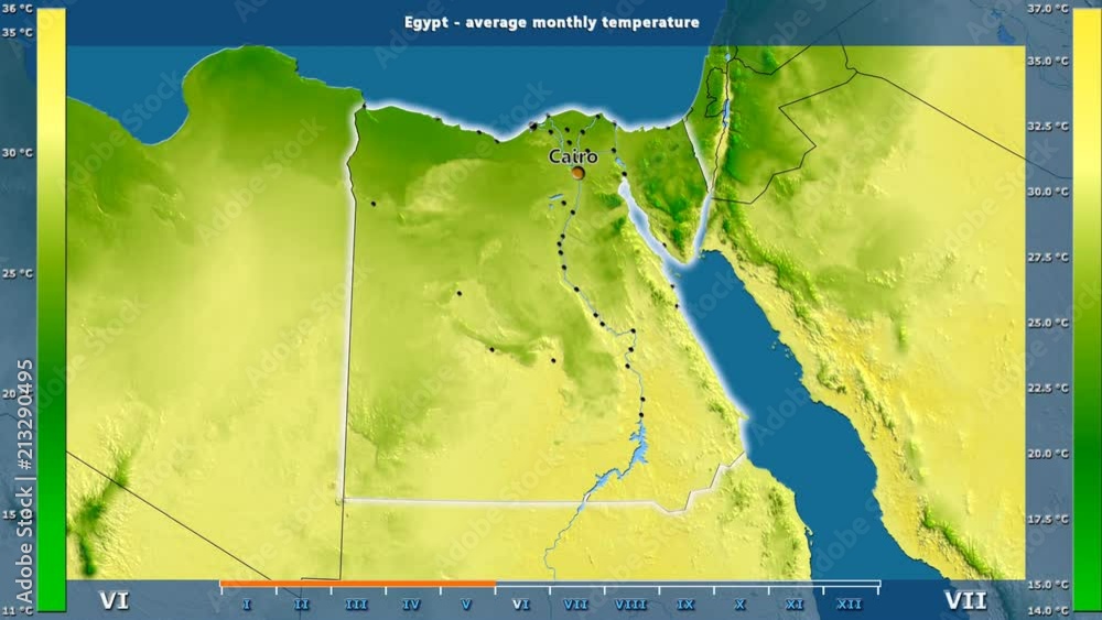 Average temperature by month in the Egypt area with animated legend ...