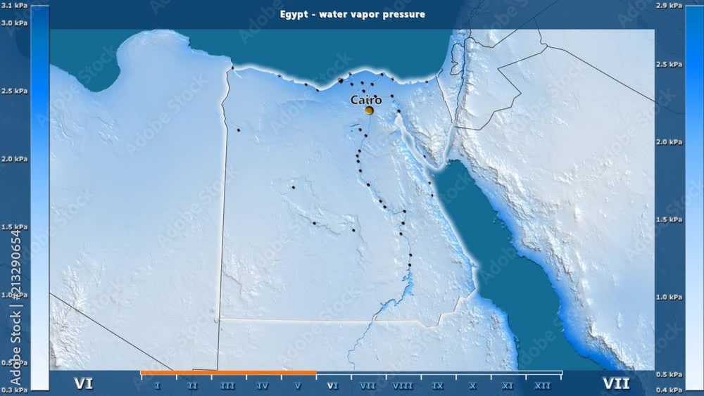 Water vapor pressure by month in the Egypt area with animated legend ...