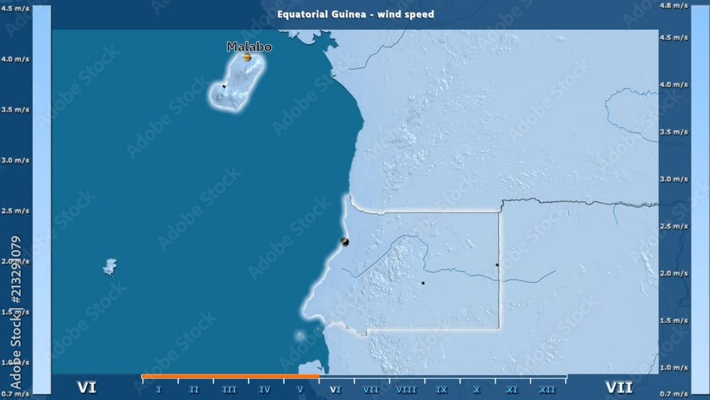 Vídeo do Stock: Wind speed by month in the Equatorial Guinea area with animated legend - English ...