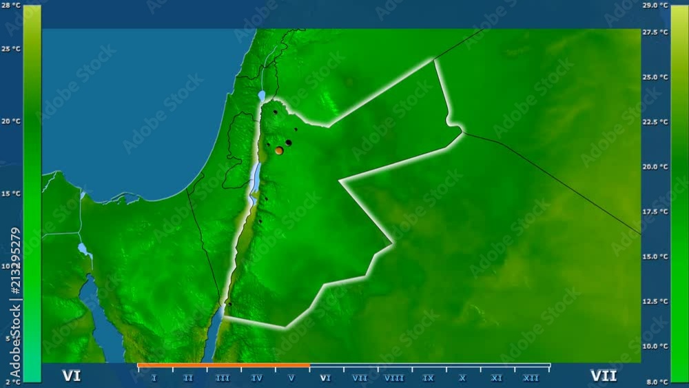 Minimum temperature by month in the Jordan area with animated legend ...