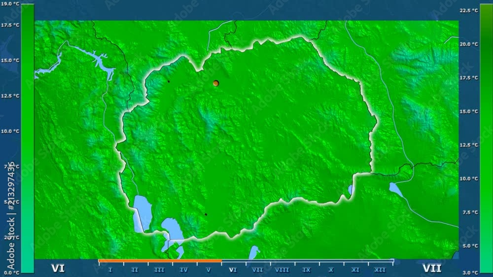 Minimum temperature by month in the Macedonia area with animated legend ...