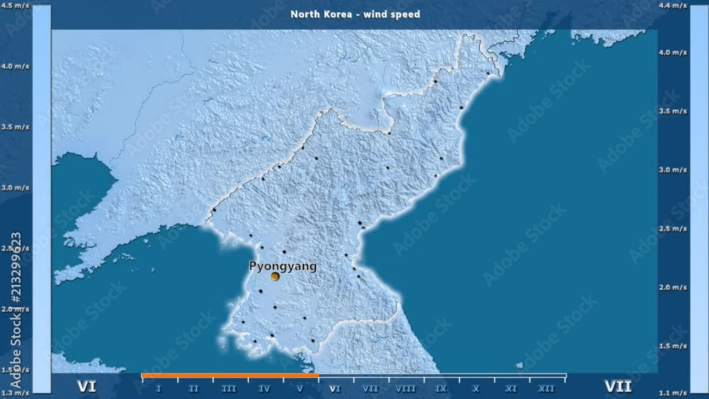 Wind speed by month in the North Korea area with animated legend ...