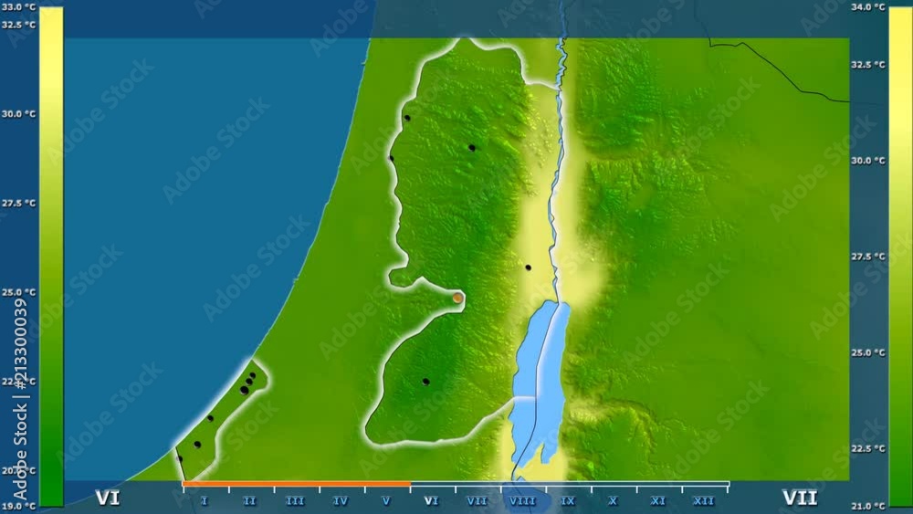 Vidéo Stock Average temperature by month in the Palestina area with ...