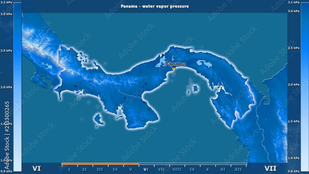 Water vapor pressure by month in the Panama area with animated legend ...