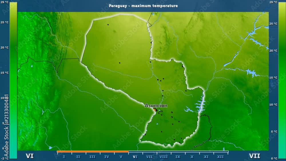 Maximum temperature by month in the Paraguay area with animated legend ...