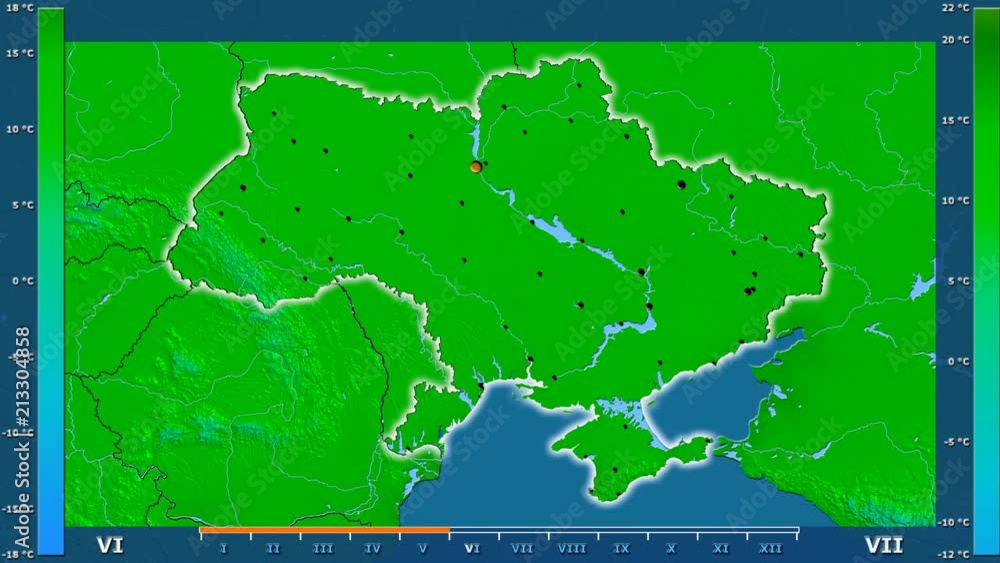 Minimum temperature by month in the Ukraine area with animated legend ...