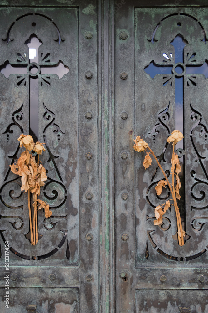 Crypt doors at the Pere-Lachaise cemetery in Paris, France. Stock Photo ...