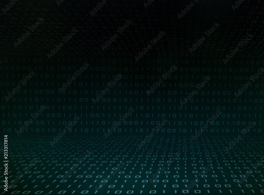 binary text coding background moving vertically on dark blue green ...