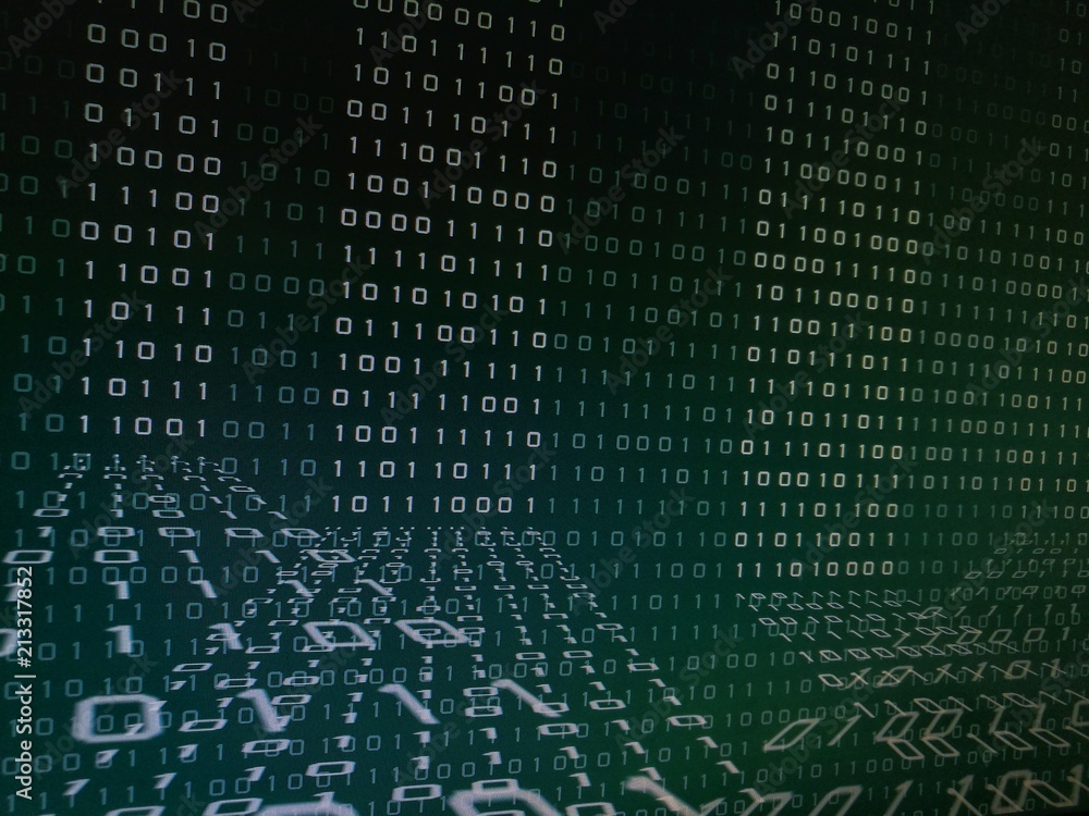 binary text coding background moving vertically on dark blue green ...